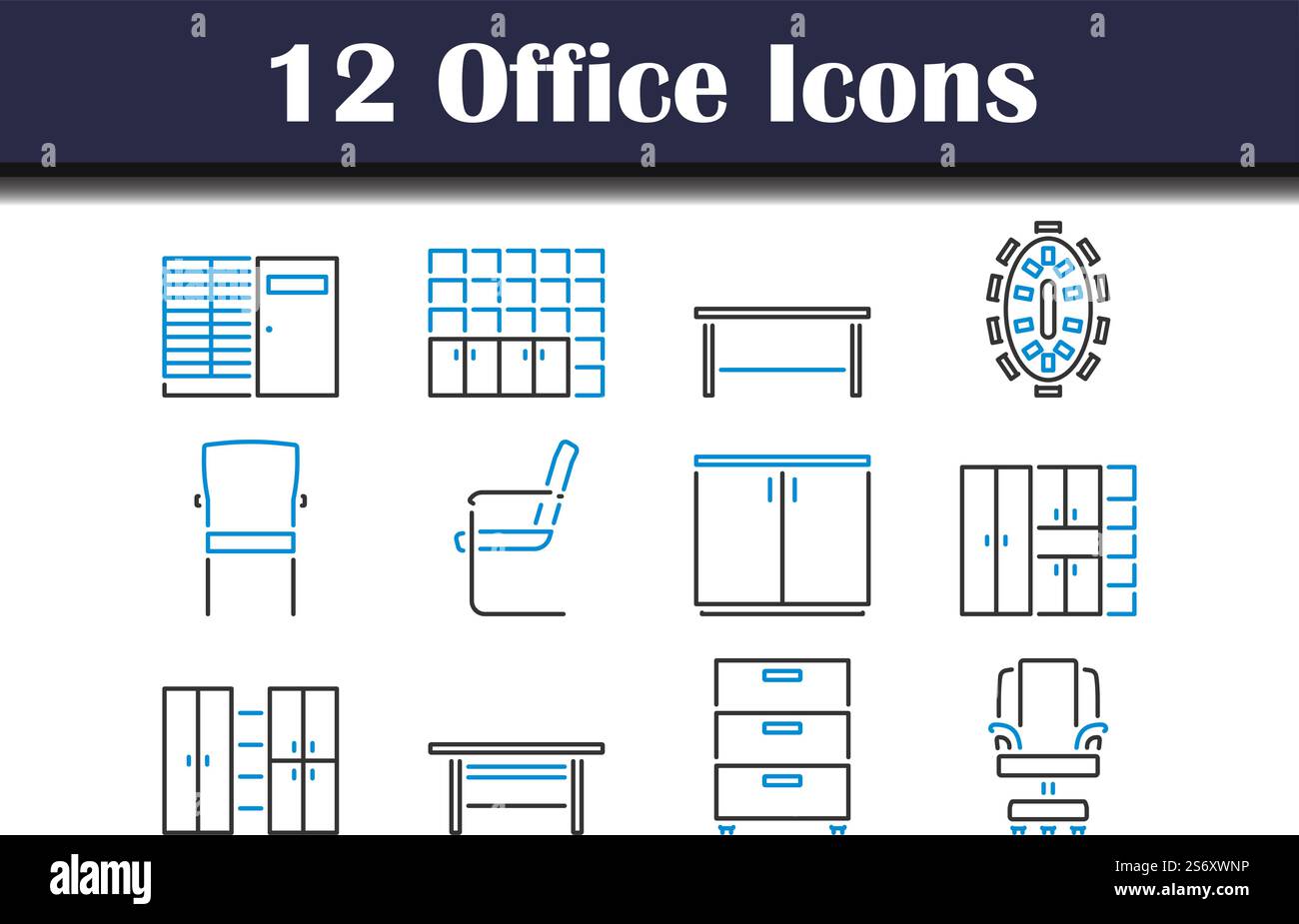 Office Icon Set. Editable Bold Outline With Color Fill Design. Vector ...