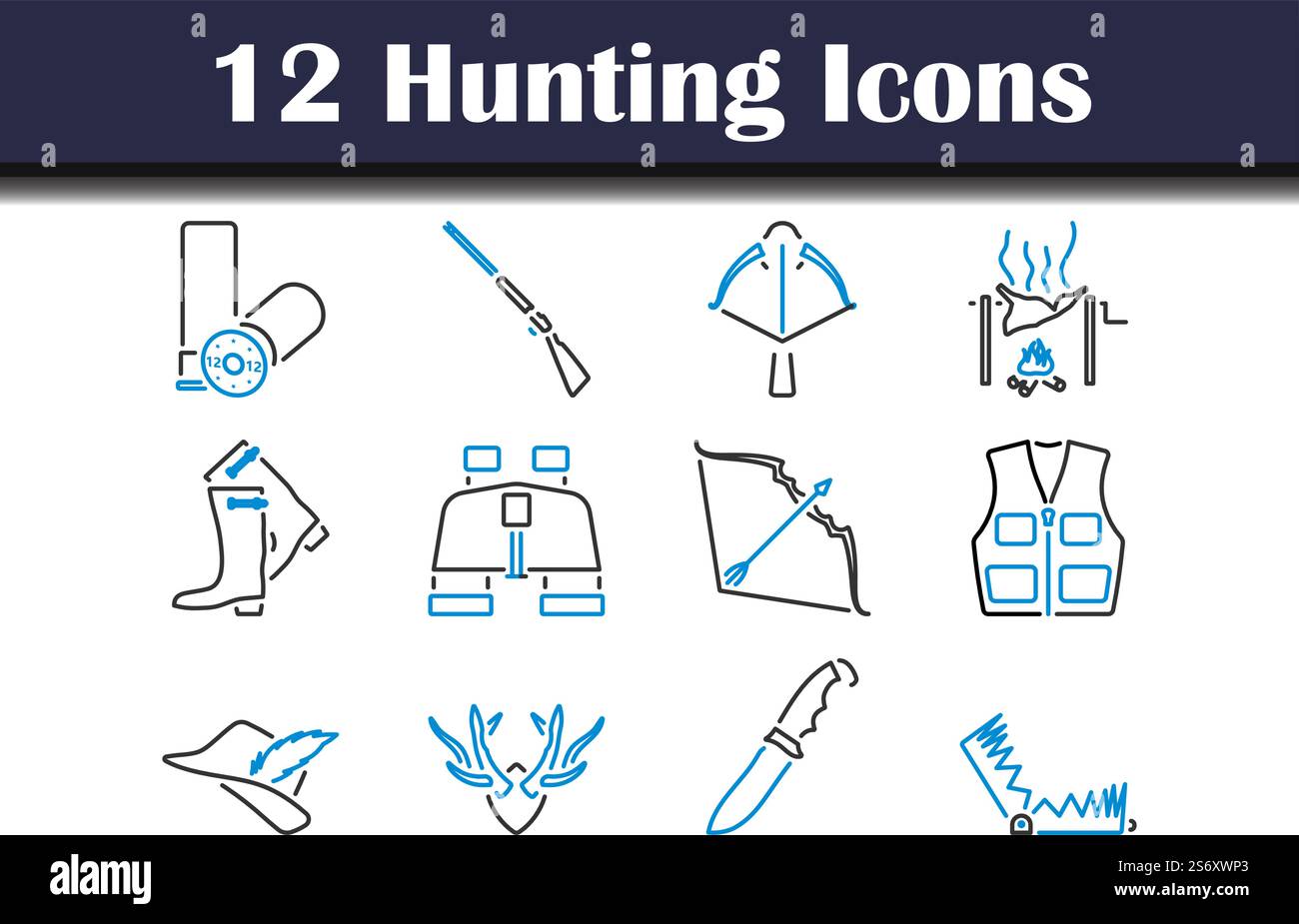 Hunting Icon Set. Editable Bold Outline With Color Fill Design. Vector ...