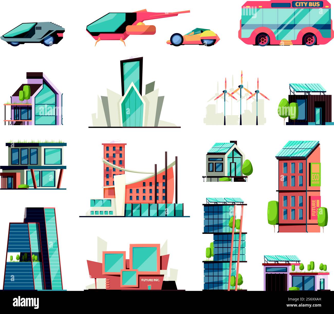 Futuristic cars. Cyber city future buildings and vehicles modern ...