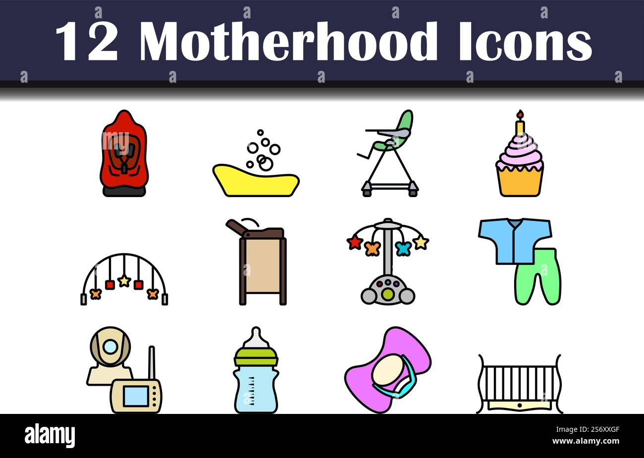 Motherhood Icon Set. Editable Bold Outline With Color Fill Design ...