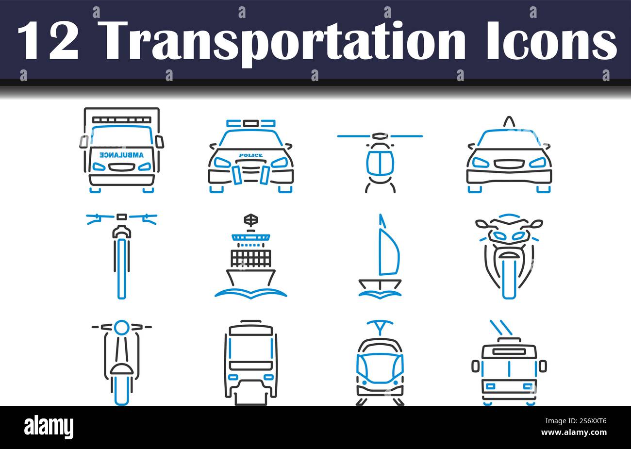 Transportation Icon Set. Editable Bold Outline With Color Fill Design ...