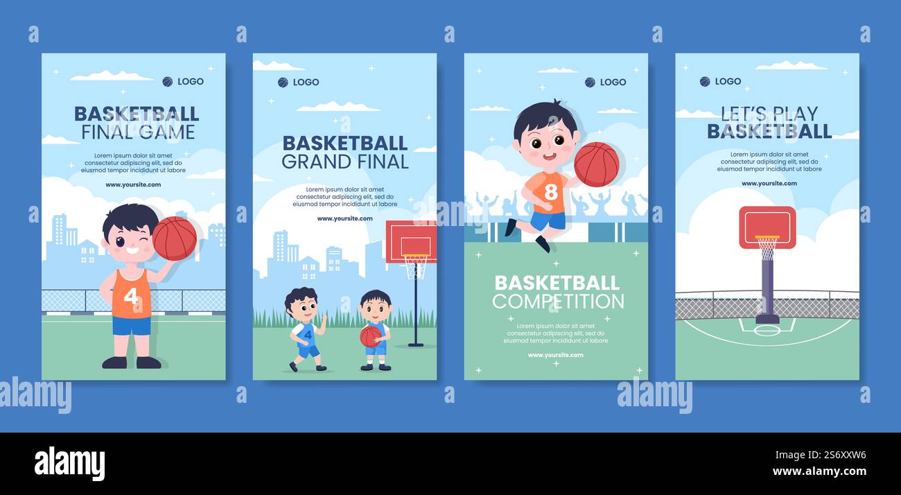 Basketball Sports Tournament Social Media Stories Template Cartoon ...