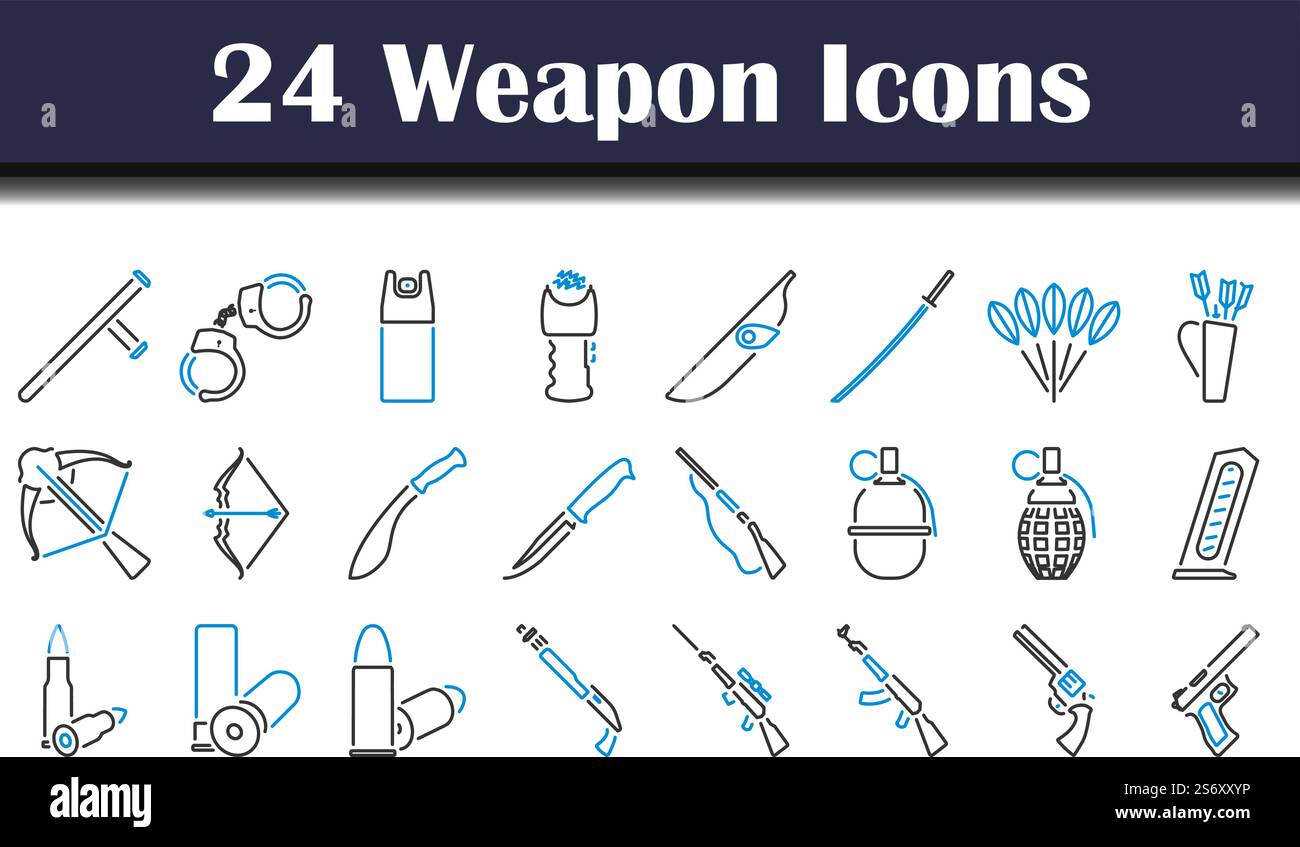 Weapon Icon Set. Editable Bold Outline With Color Fill Design. Vector ...