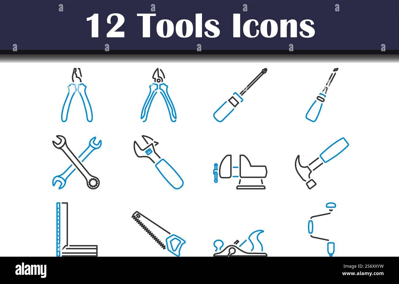 Tools Icon Set. Editable Bold Outline With Color Fill Design. Vector ...