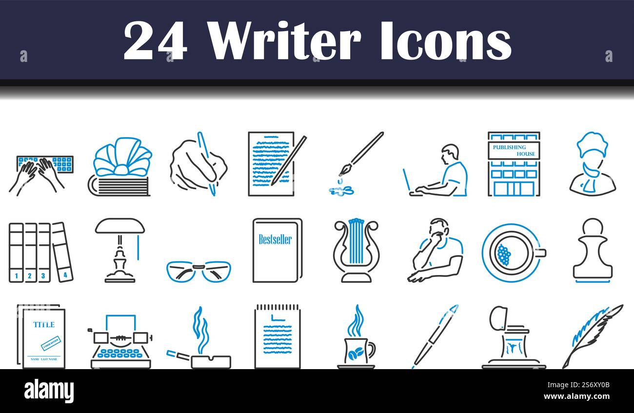 Writer Icon Set. Editable Bold Outline With Color Fill Design. Vector ...