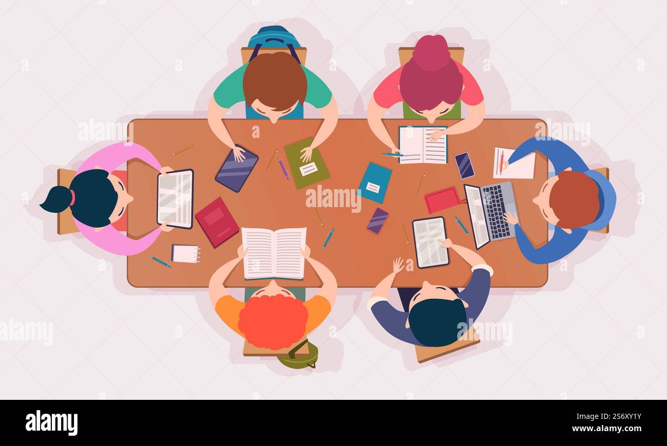 Group education. Handcraft works of students top view pictures set ...