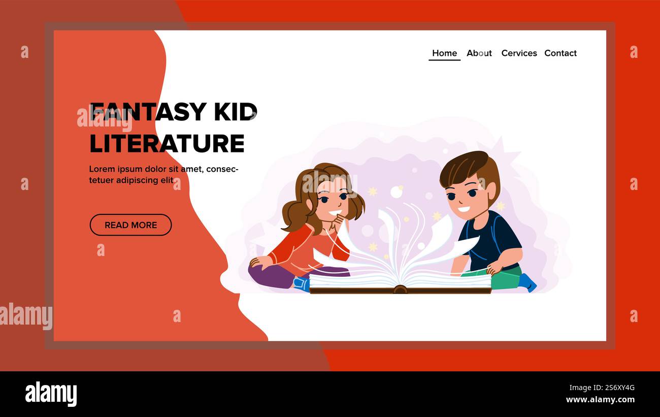 fantasy kid literature vector. book girl boy read, child story study ...
