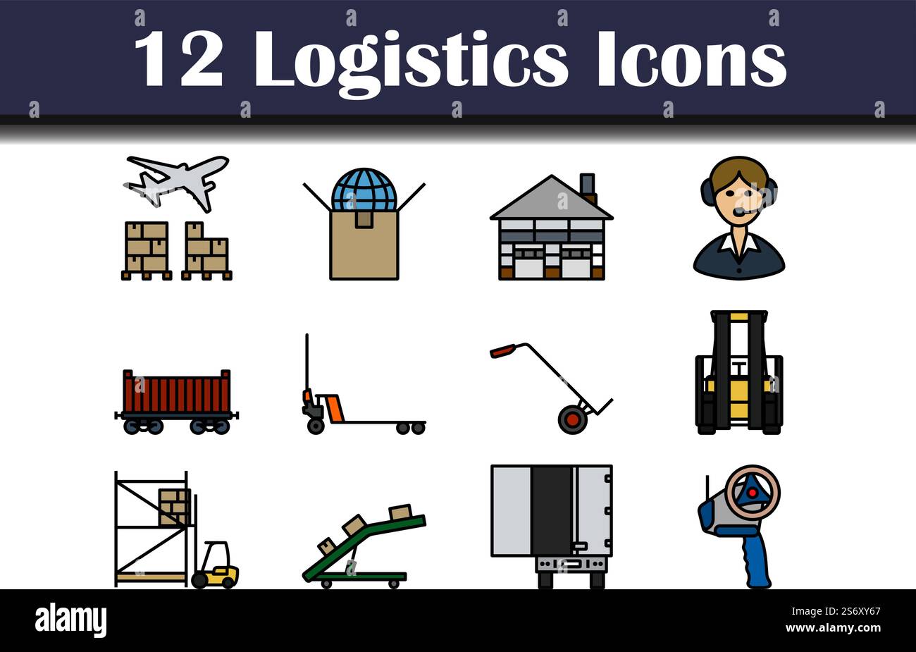 Logistics Icon Set. Editable Bold Outline With Color Fill Design ...