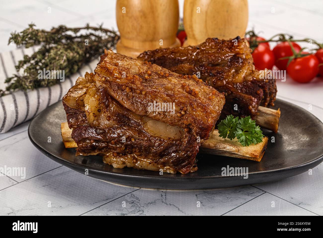 Baked beef ribs with marinade with seasoning Stock Photo - Alamy