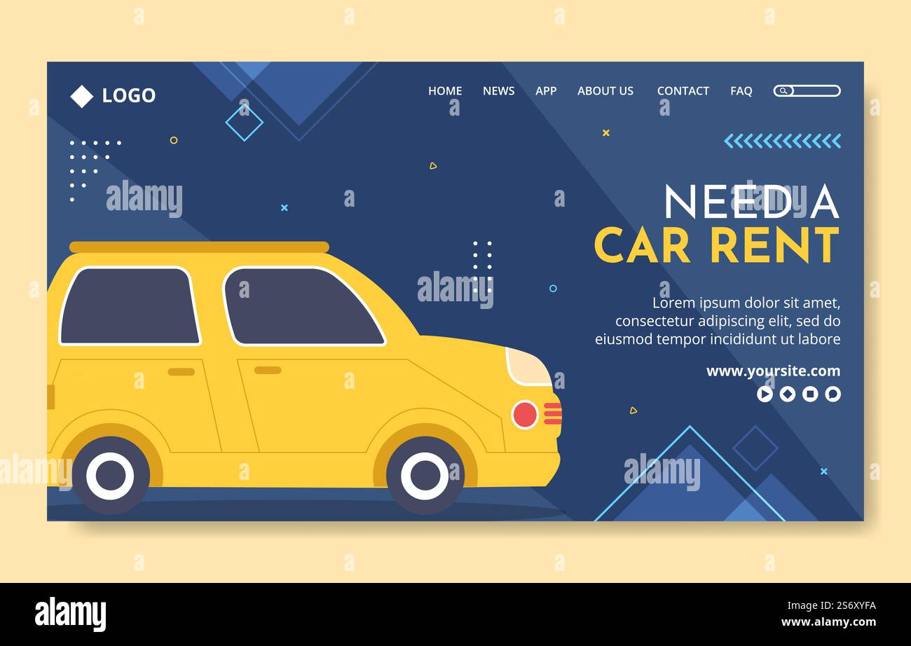 Car Rental Social Media Landing Page Template Flat Cartoon Background ...