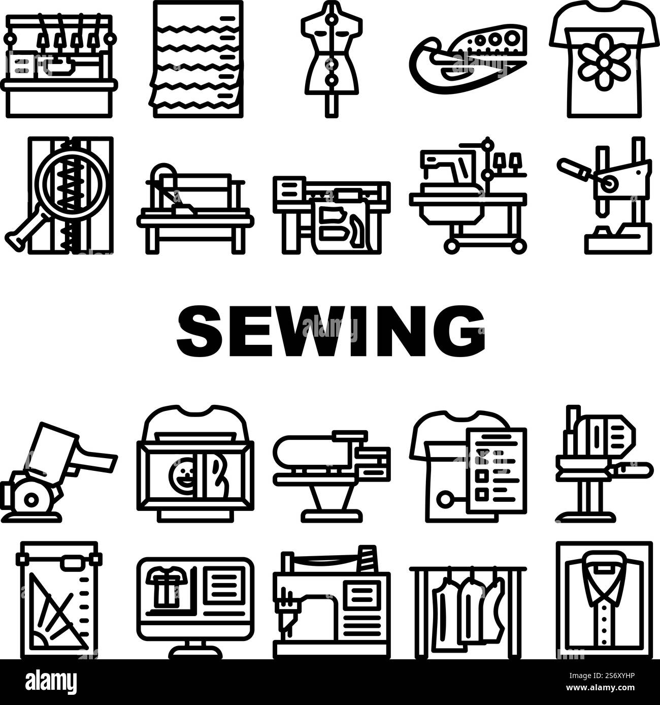 factory sewing sew machine icons set vector. tailor fabricthread ...