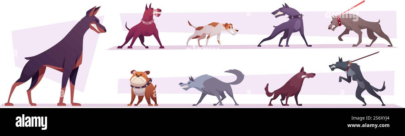 Mad dogs. Angry animals with sharp teeth exact vector zombie dogs in ...