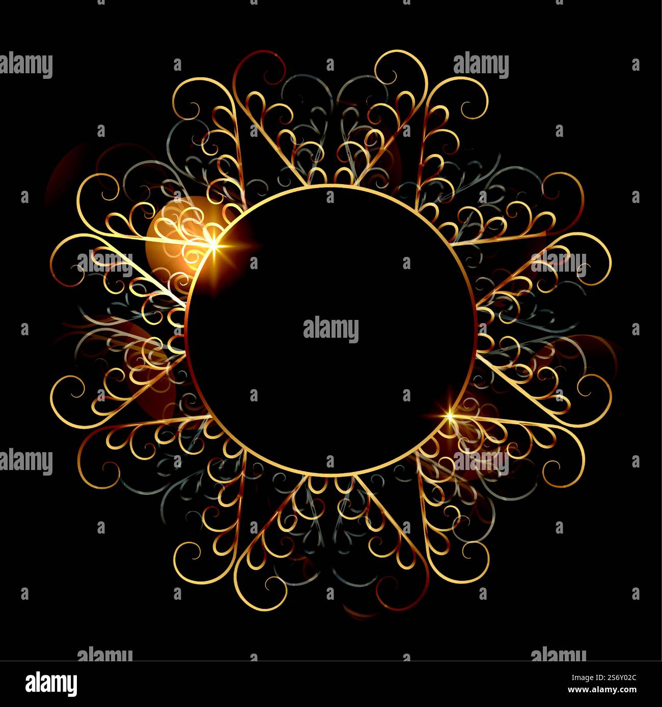 golden floral swirl round circle frame with text space Stock Vector Image & Art - Alamy