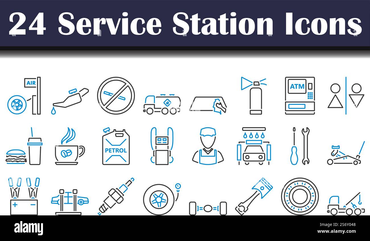 Service Station Icon Set. Editable Bold Outline With Color Fill Design ...