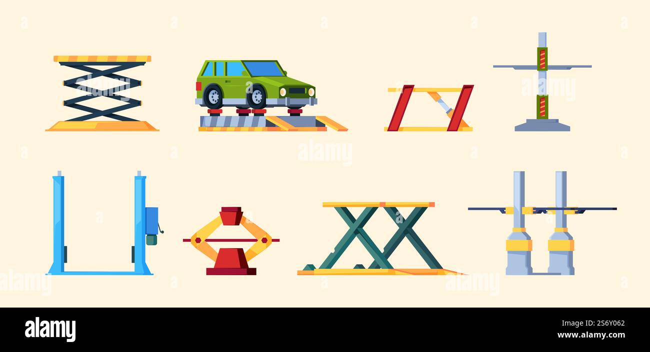 Car lifting. Work elevator for auto service for vehicles repairing ...