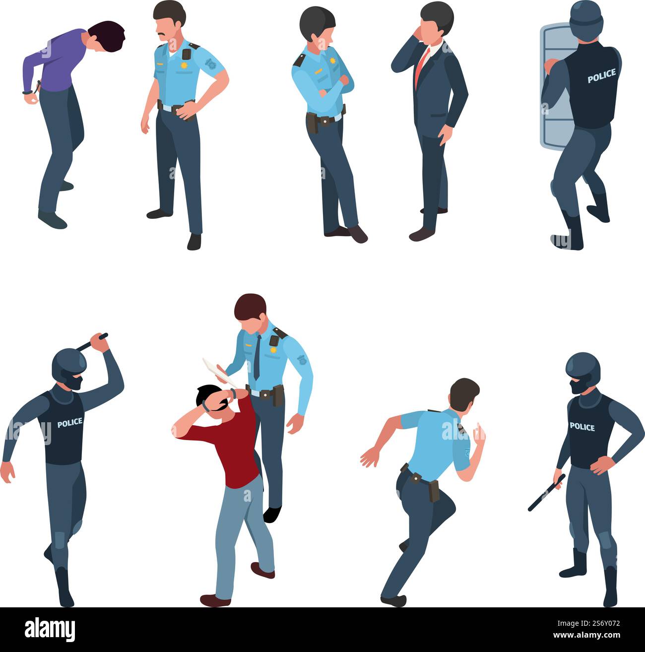 Policeman isometric. Urban force military emergency persons arrested ...