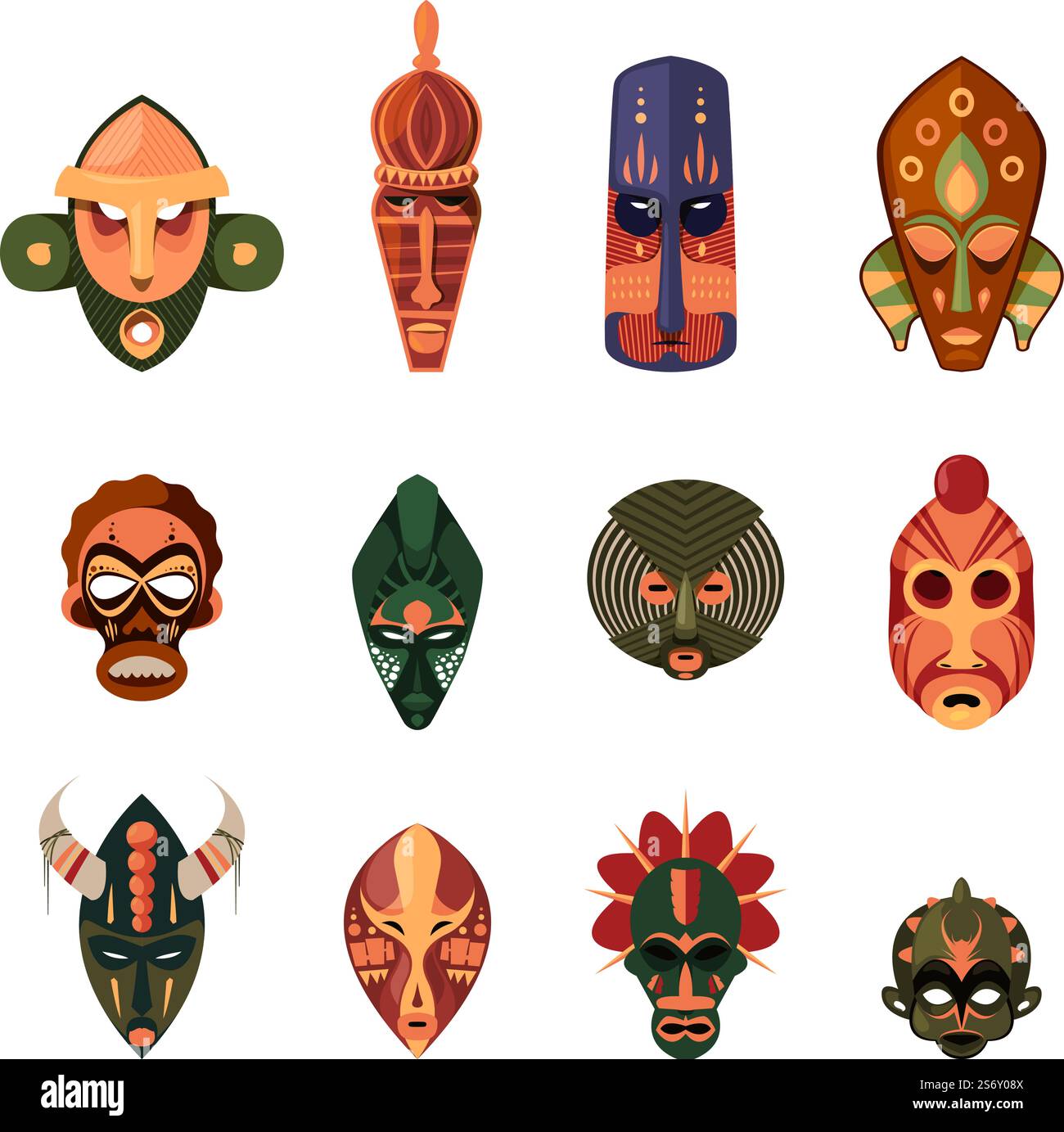 African mask. Traditional tribal masked faces for ethno wild ceremony ...