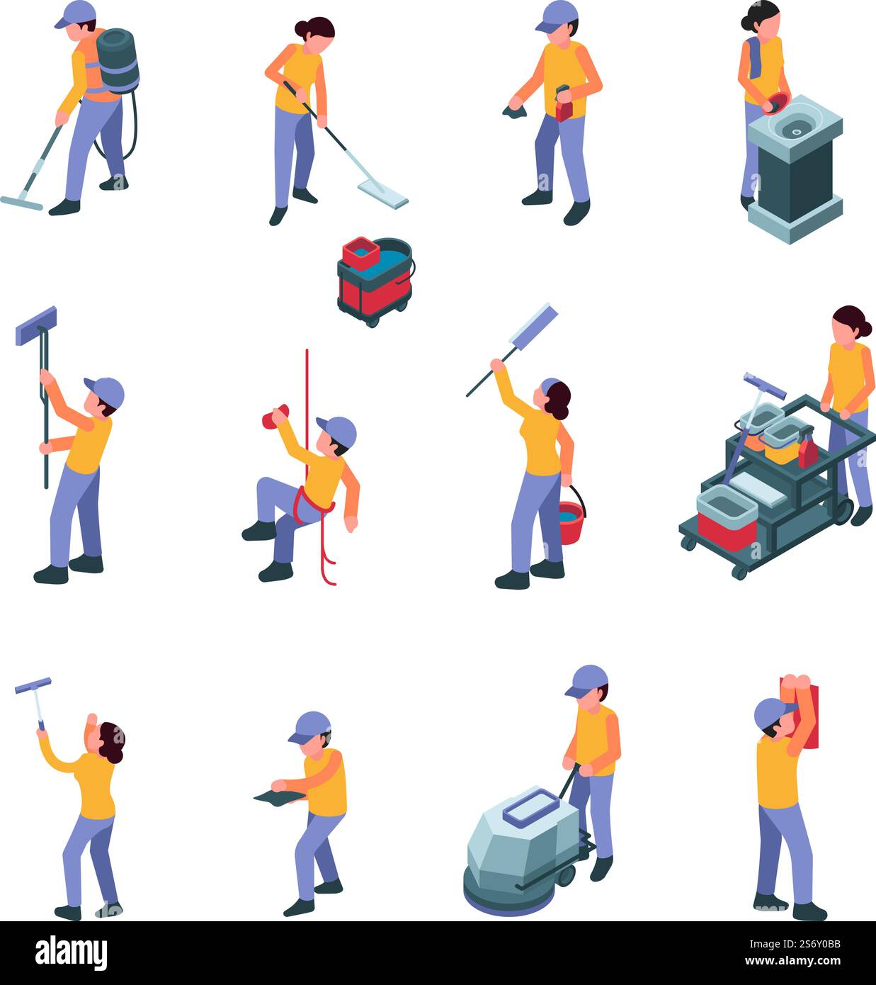 Cleaning service characters. People washing commercial windows janitor ...