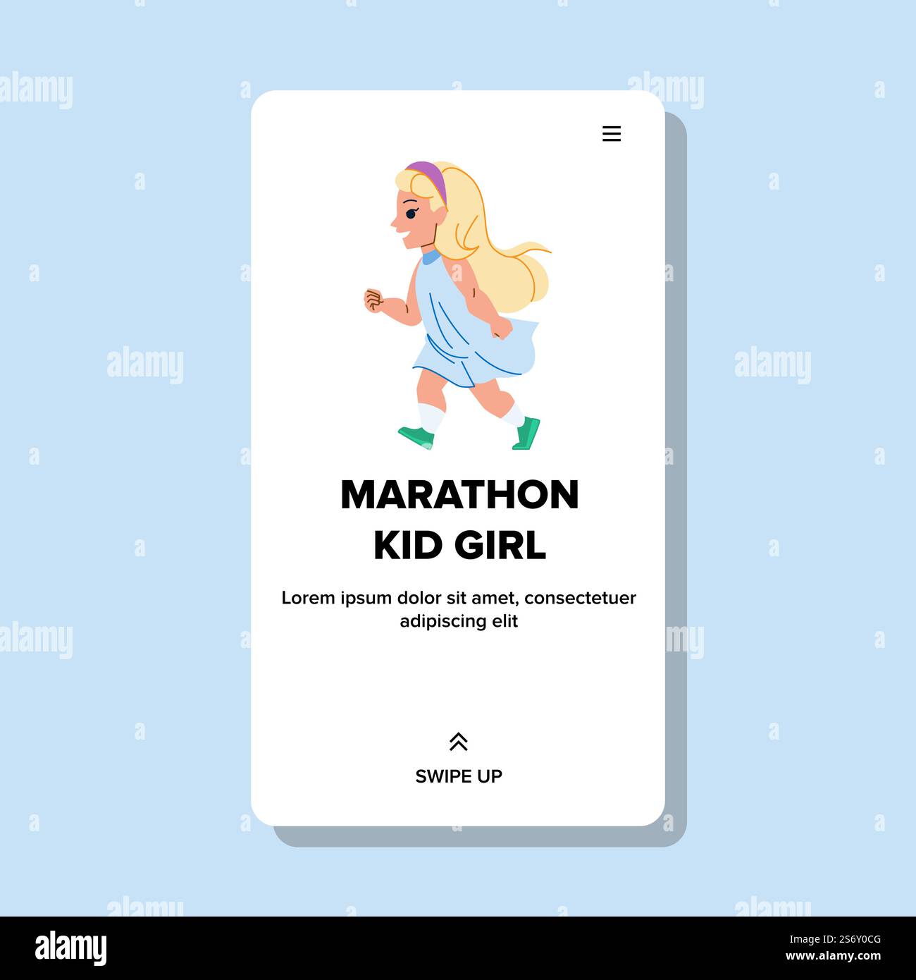 marathon kid girl vector. race run track, child competition, runner ...