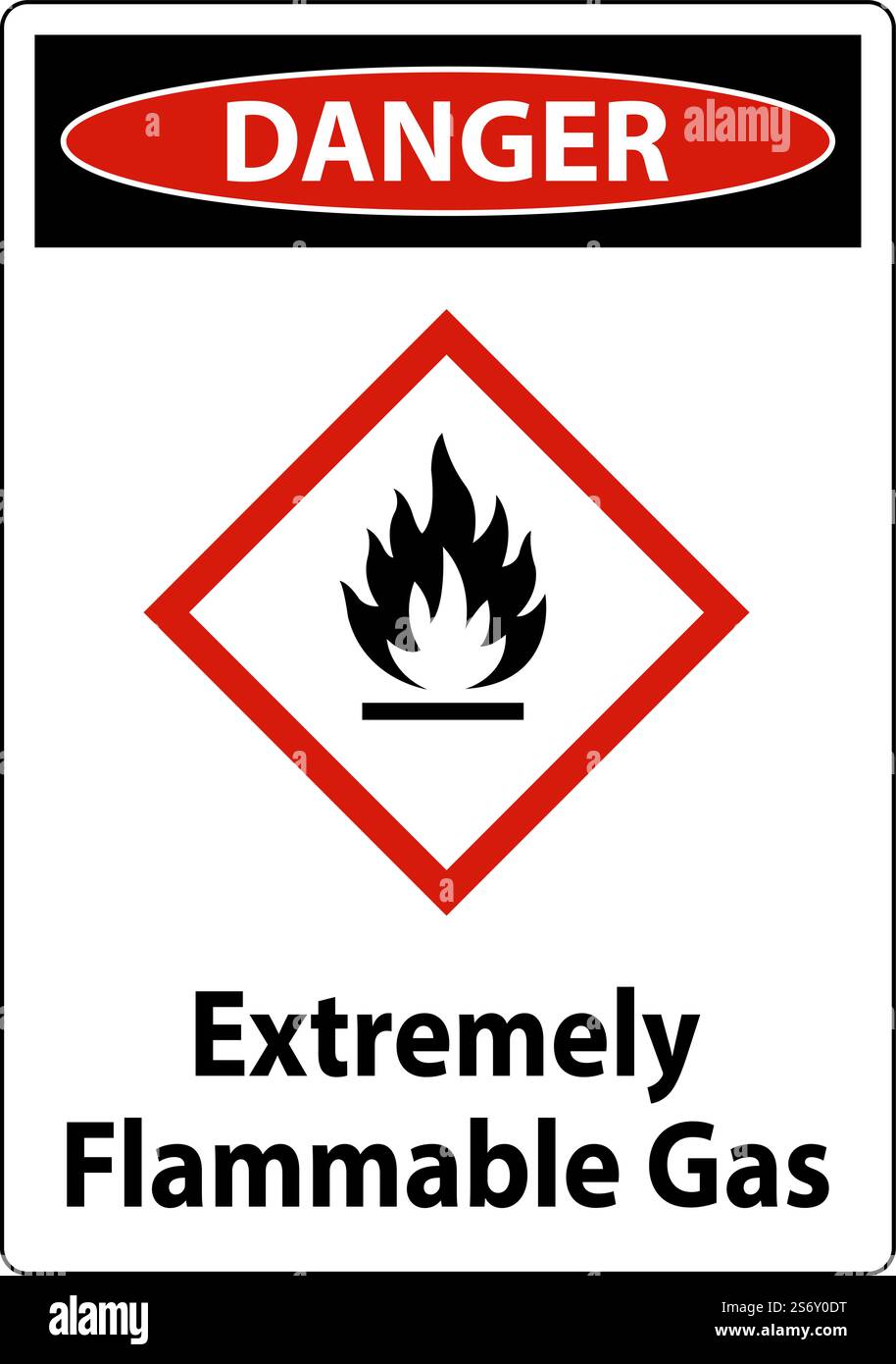 Danger Extremely Flammable Gas GHS Sign On White Background Stock ...