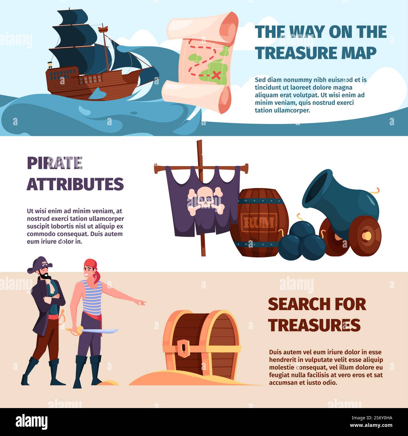 Pirate banners. Printing design template with place for text and pirate ...