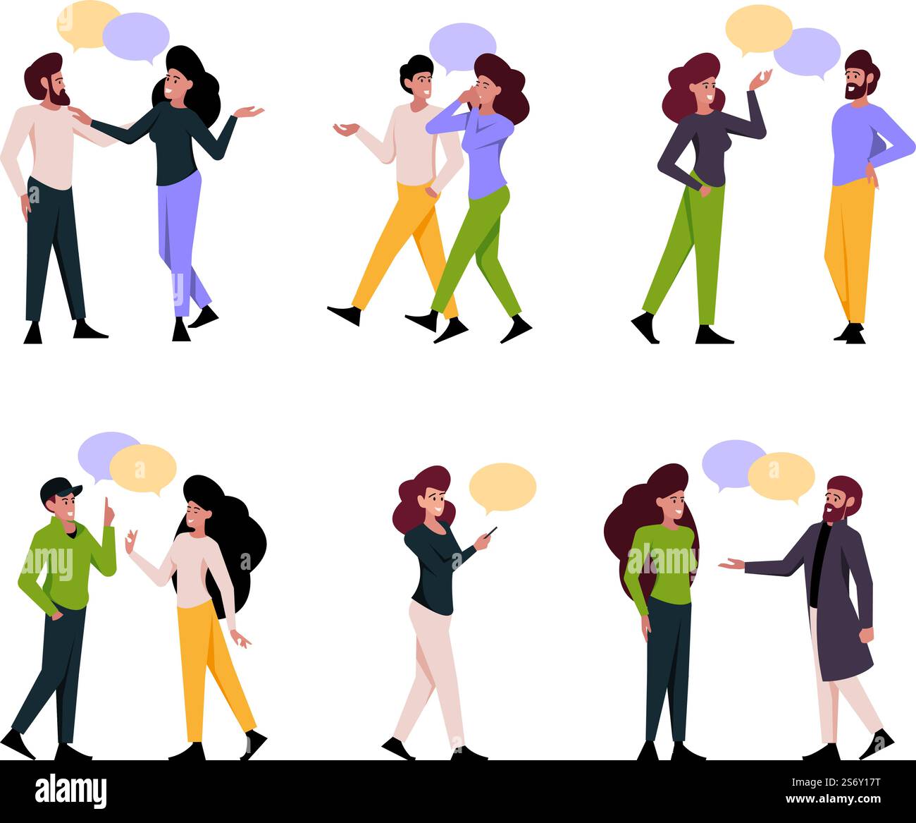 People talking. Social connection of persons dialogue characters crowd ...