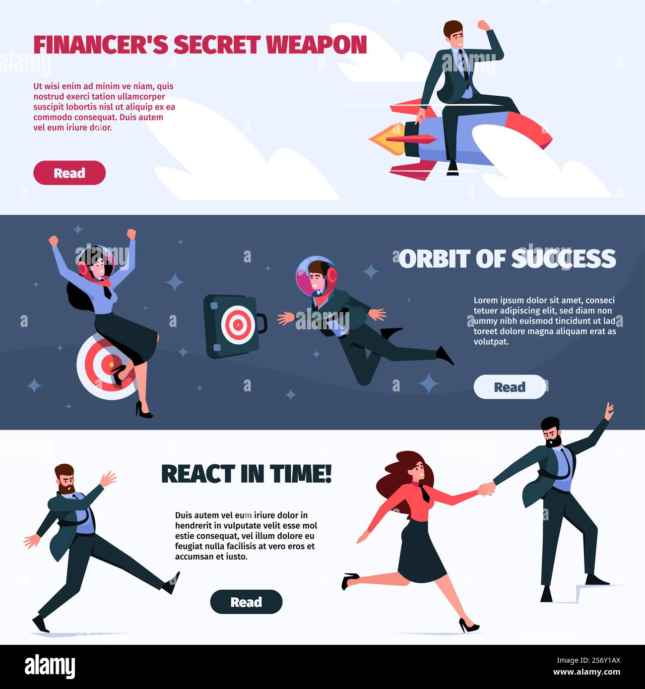 Business banners. Happy successful characters working together team ...