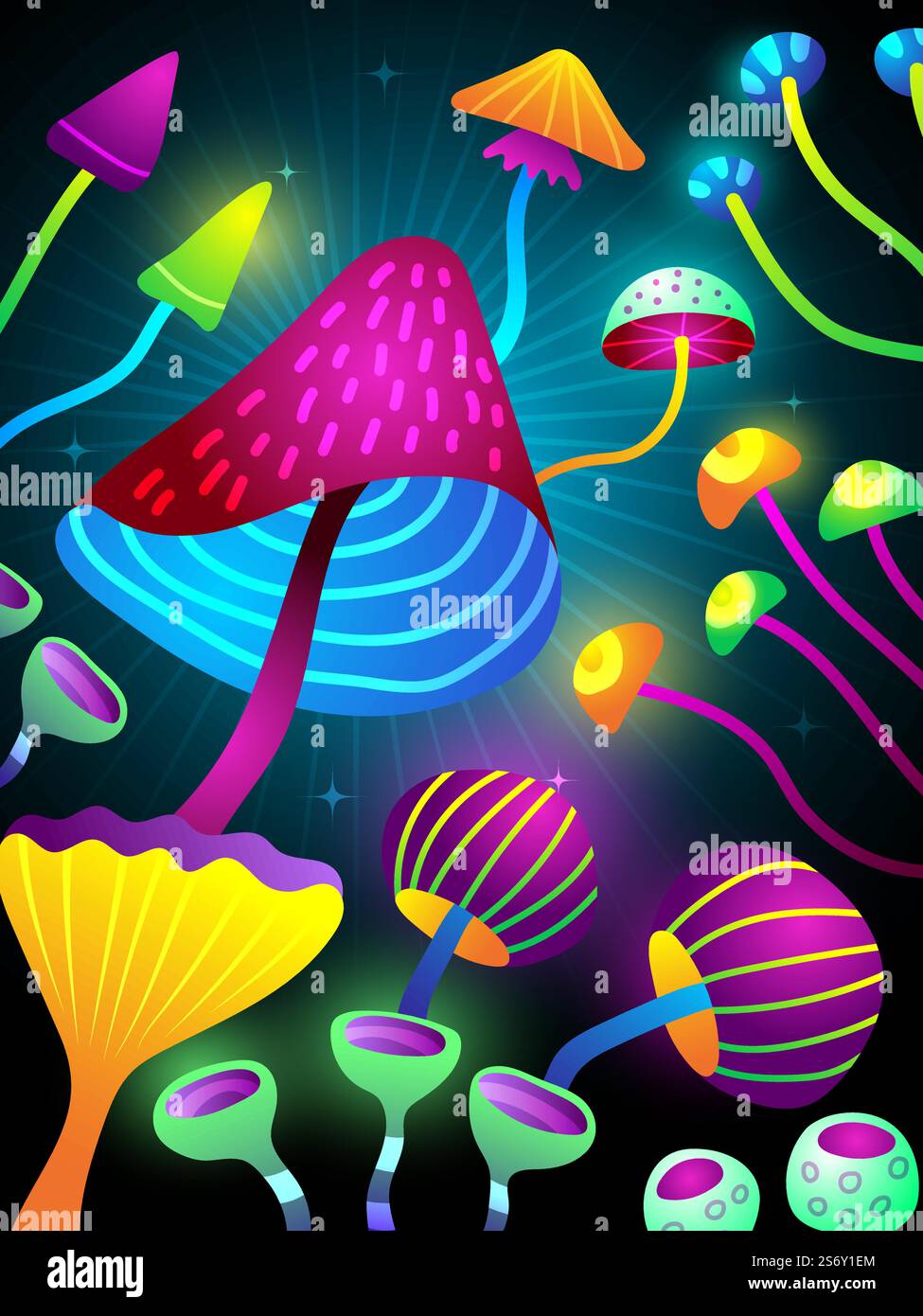 Psychedelic mushroom poster. Decorative placard with poison toxic ...