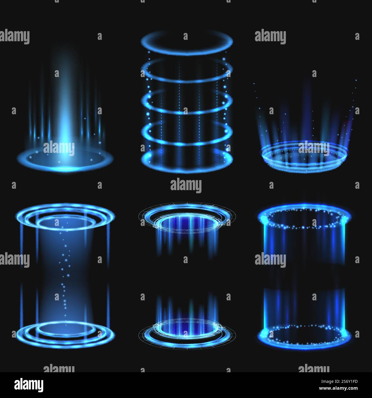 Energy glowing frames. Fantastic futuristic holes circle portals power ...