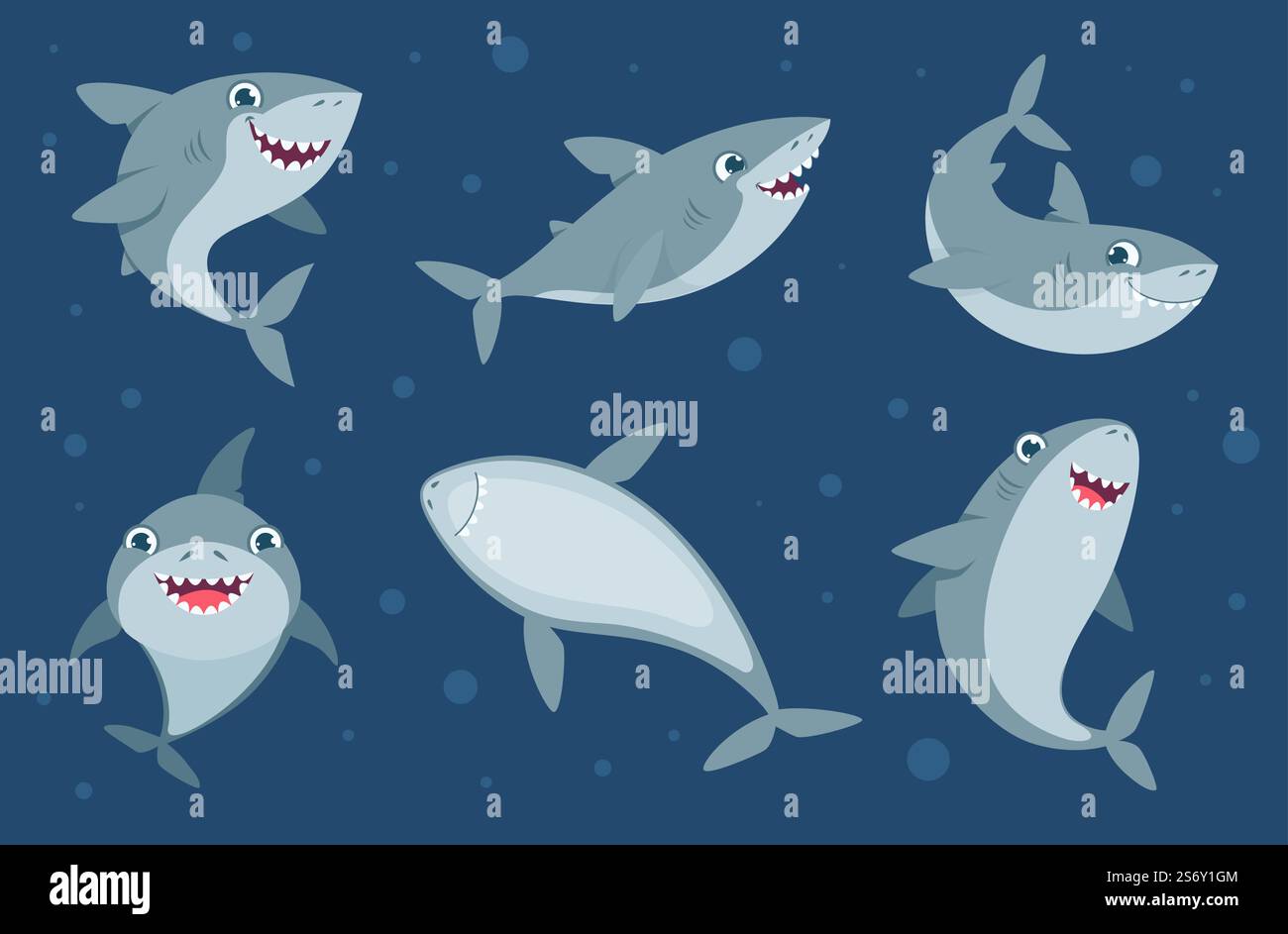 Smile shark. Cartoon cute ocean swimming wild animal funny underwater ...