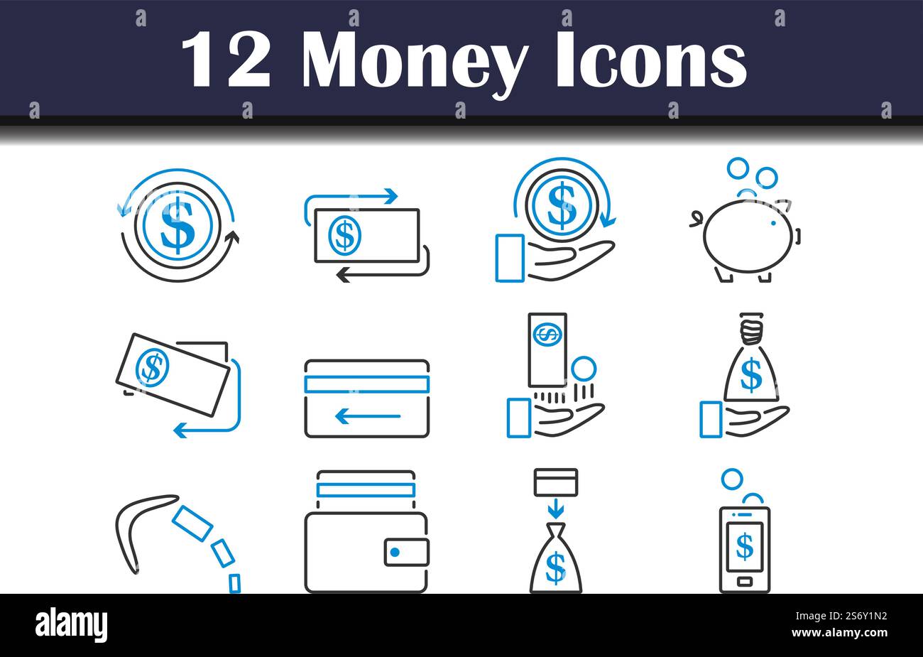 Money Icon Set. Editable Bold Outline With Color Fill Design. Vector ...