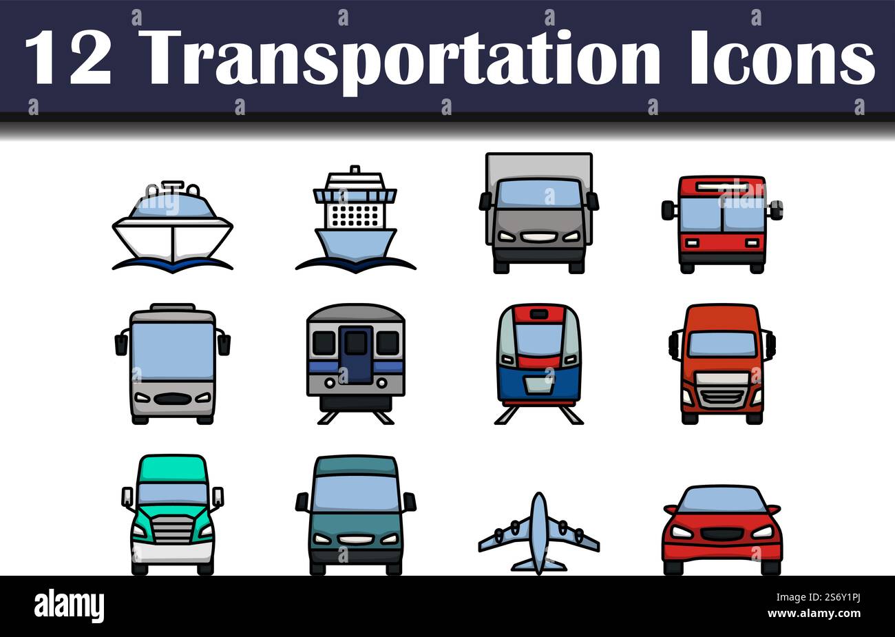 Transportation Icon Set. Editable Bold Outline With Color Fill Design ...