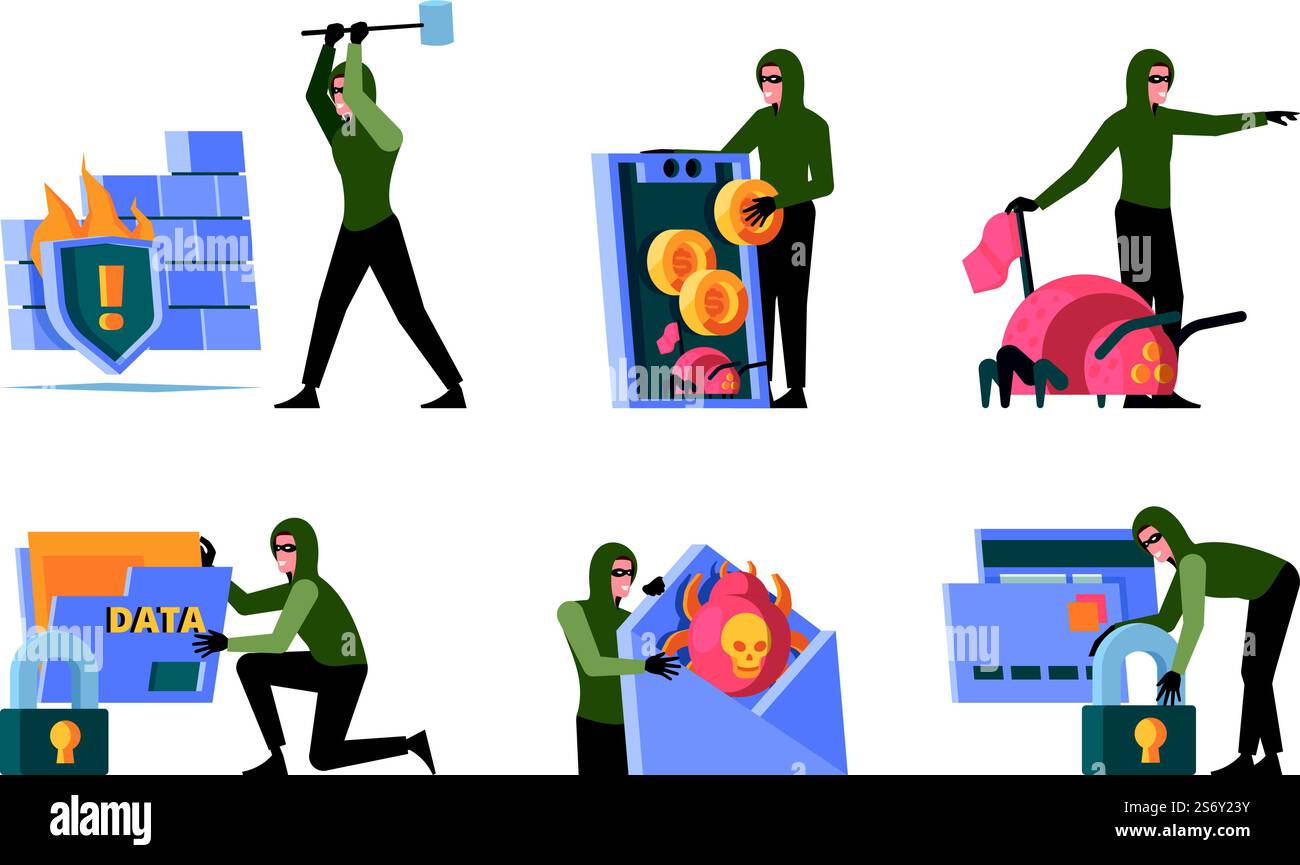 Hacking thief. Phishing software attack programmers code from ...