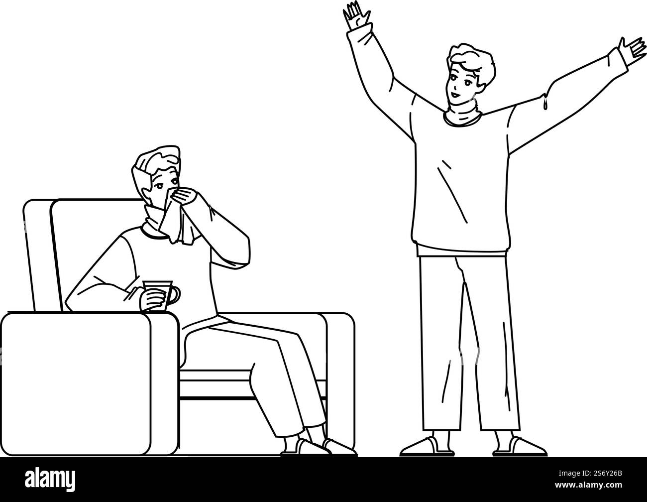 Sick And Healthy Man Happy After Illness Vector. Sick Man With Runny ...