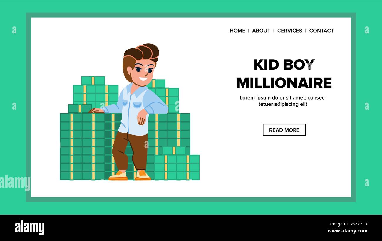kid boy millionaire vector. rich child, cash success, bonus wealth kid ...