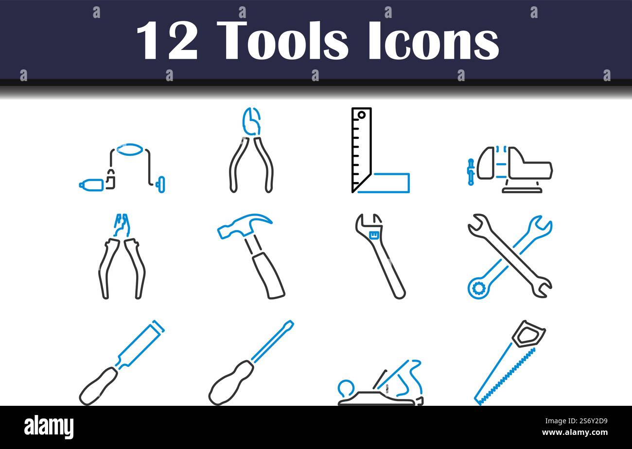 Tools Icon Set. Editable Bold Outline With Color Fill Design. Vector ...