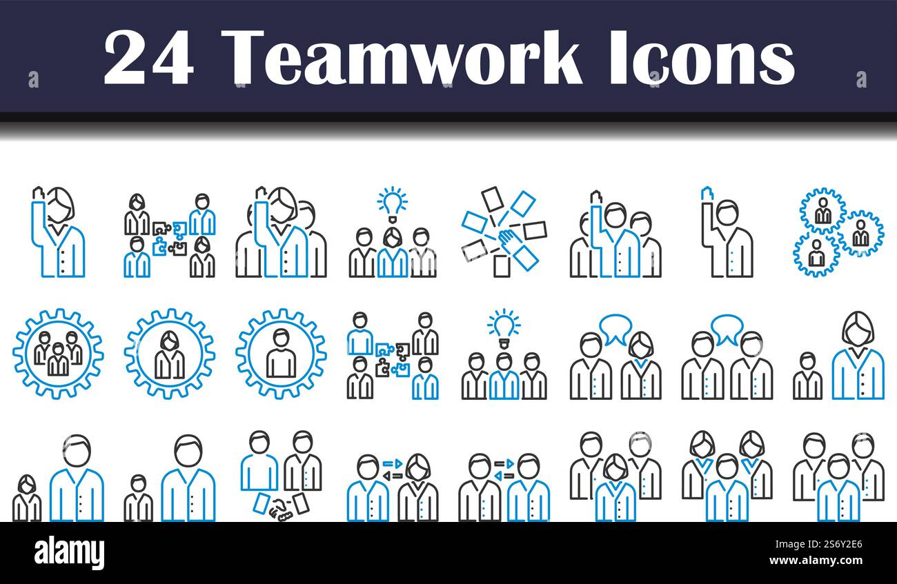Teamwork Icon Set. Editable Bold Outline With Color Fill Design. Vector ...