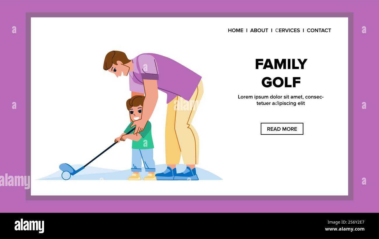family golf vector. father golfer course, sport people play, club child ...