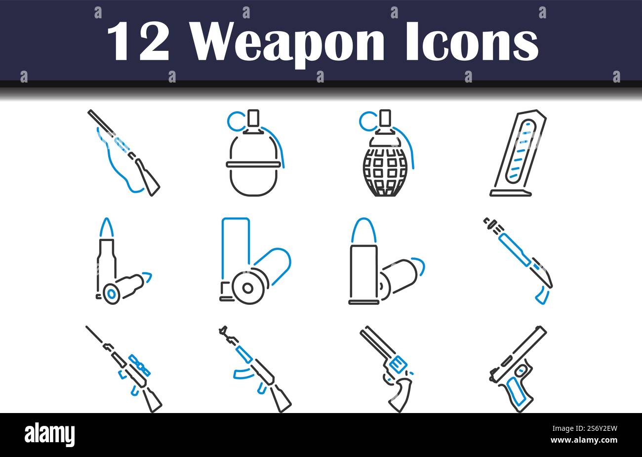 Weapon Icon Set. Editable Bold Outline With Color Fill Design. Vector ...