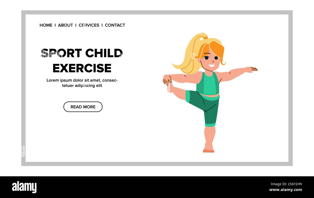 sport child exercise vector. kid workout, girl training, healthy family ...