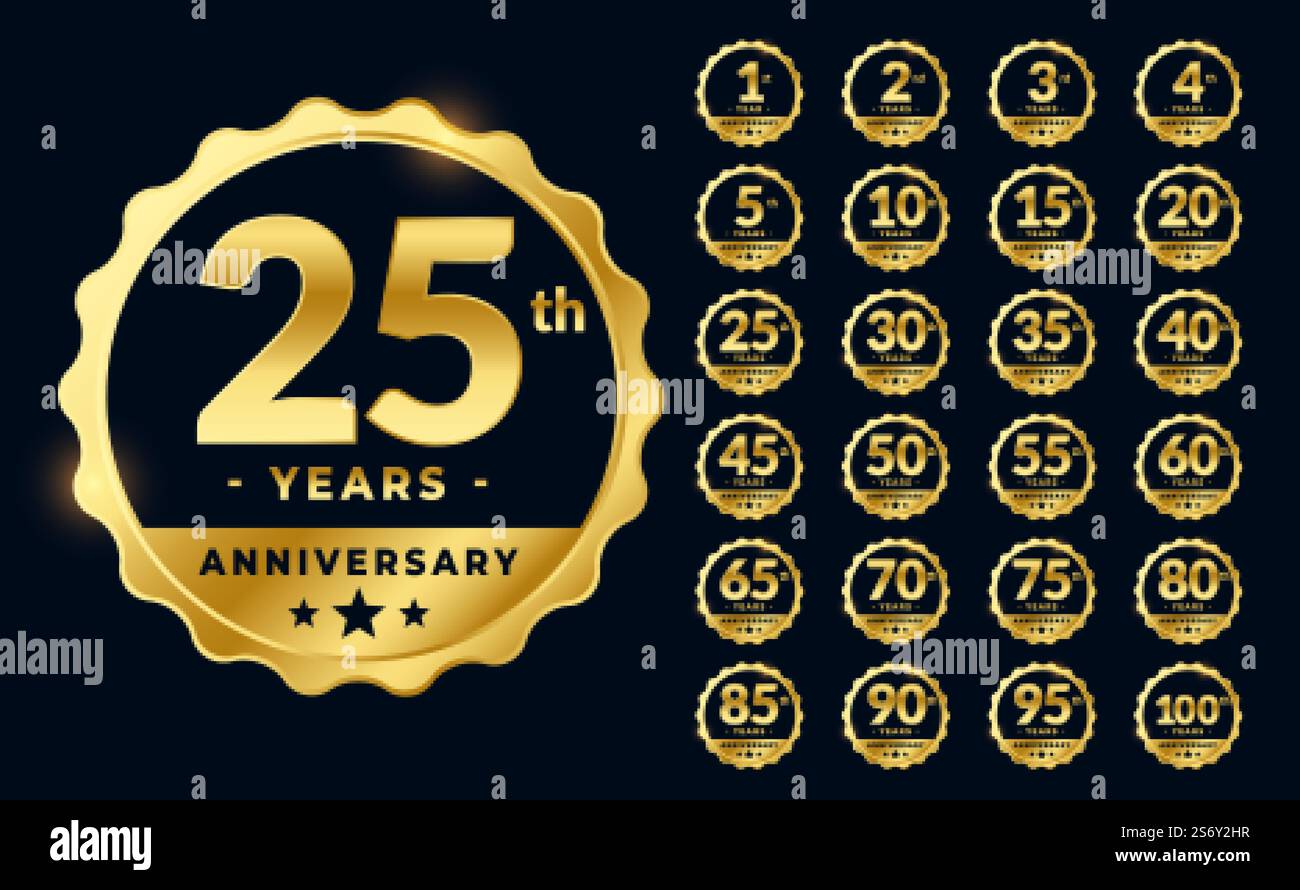 set of golden anniversary emblems labels design Stock Vector Image ...