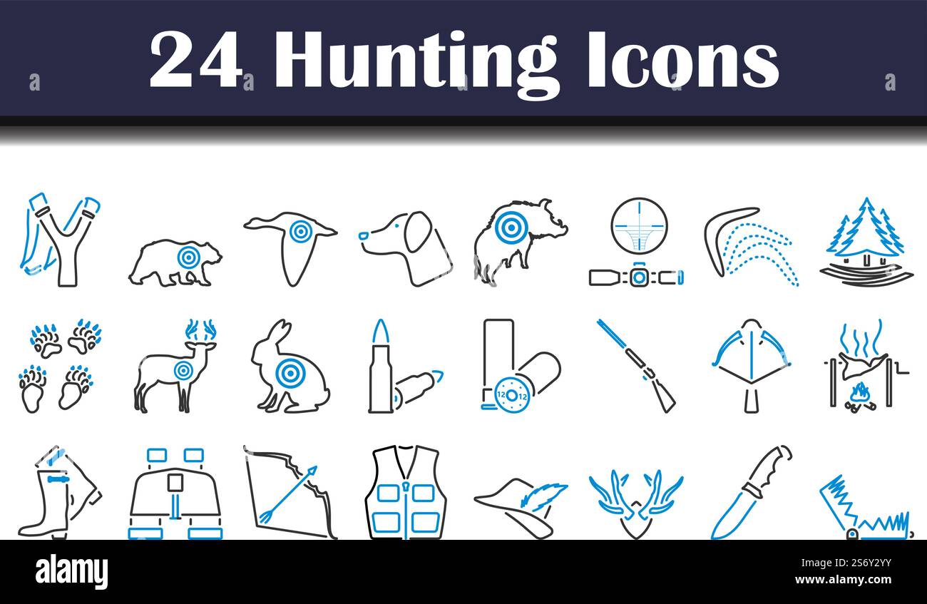 Hunting Icon Set. Editable Bold Outline With Color Fill Design. Vector ...