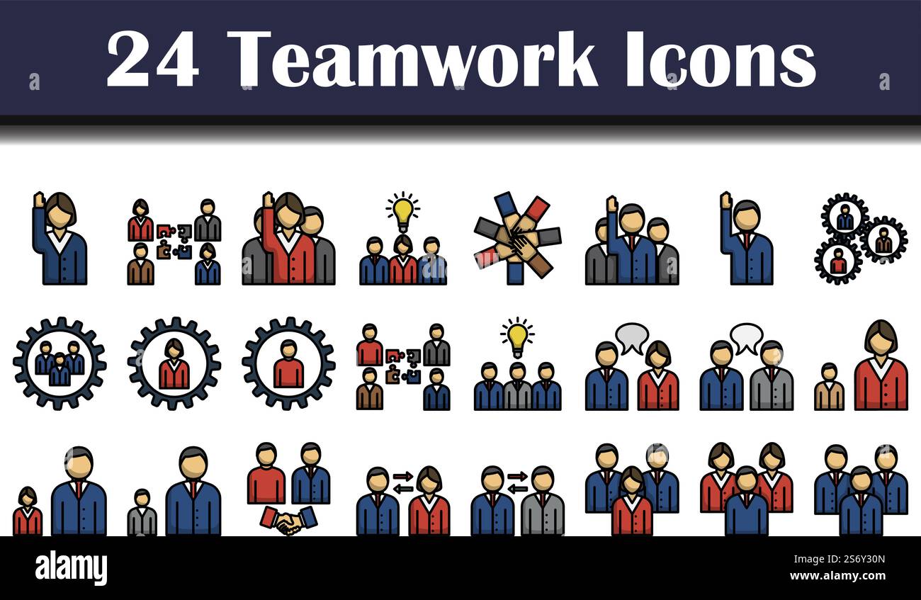Teamwork Icon Set. Editable Bold Outline With Color Fill Design. Vector ...