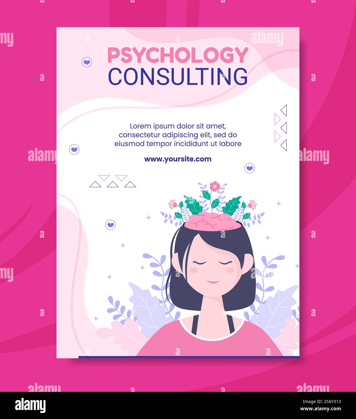 Psychology Poster Template Flat Cartoon Background Vector Illustration ...
