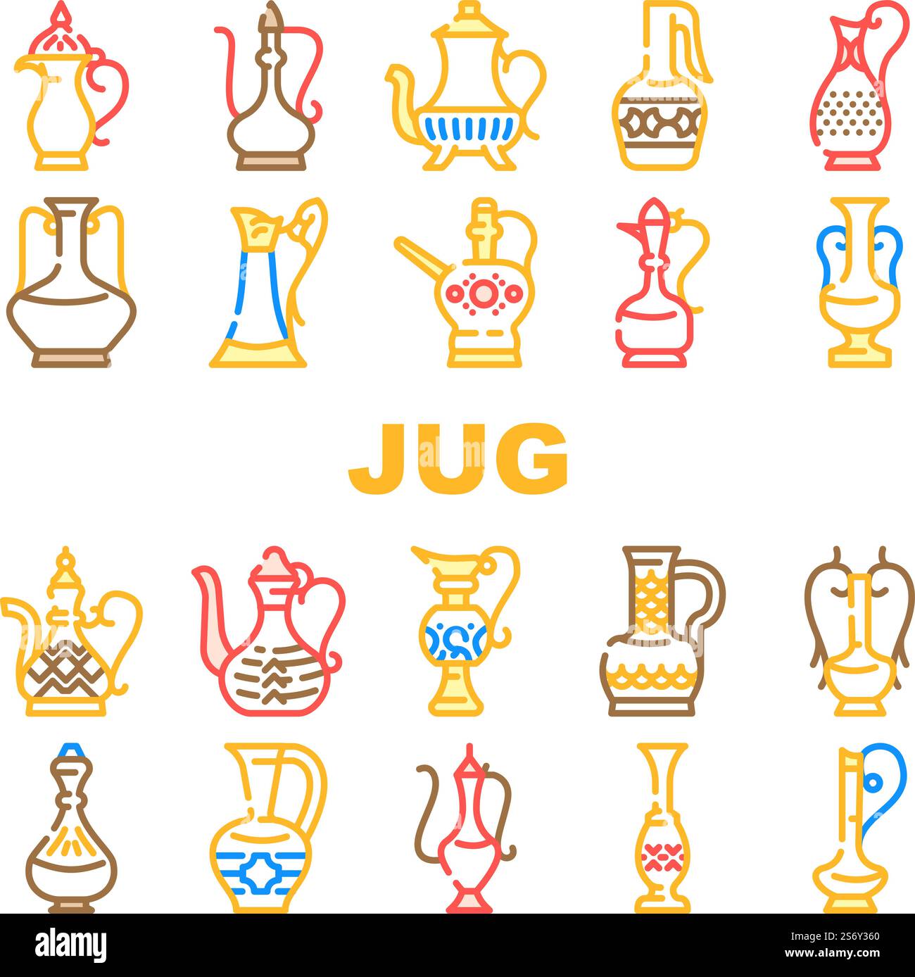 Arabic Jug Traditional Container Icons Set Vector. Arabic Jug For ...