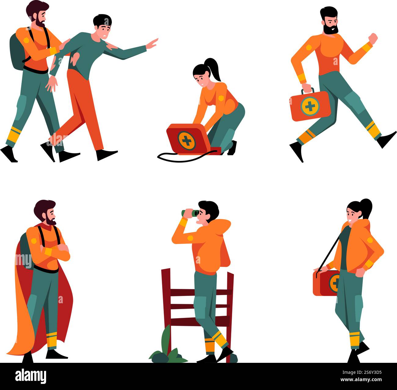 Rescue service. Emergency saving lifeguard characters paramedic rescue ...