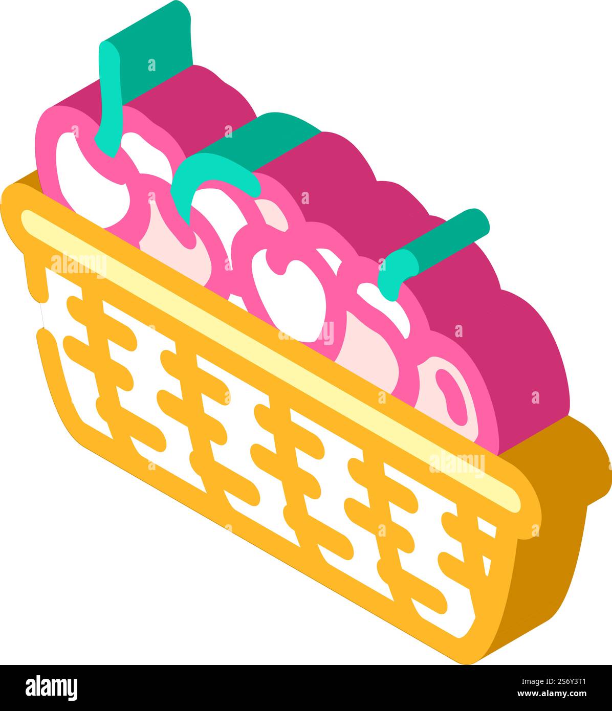 cherries wicker plate isometric icon vector. cherries wicker plate sign ...