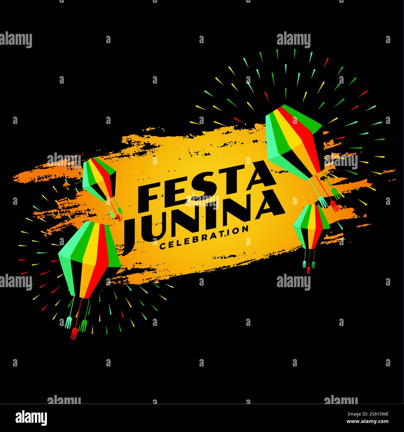 festa junina celebration abstract card with lamps and fireworks Stock ...