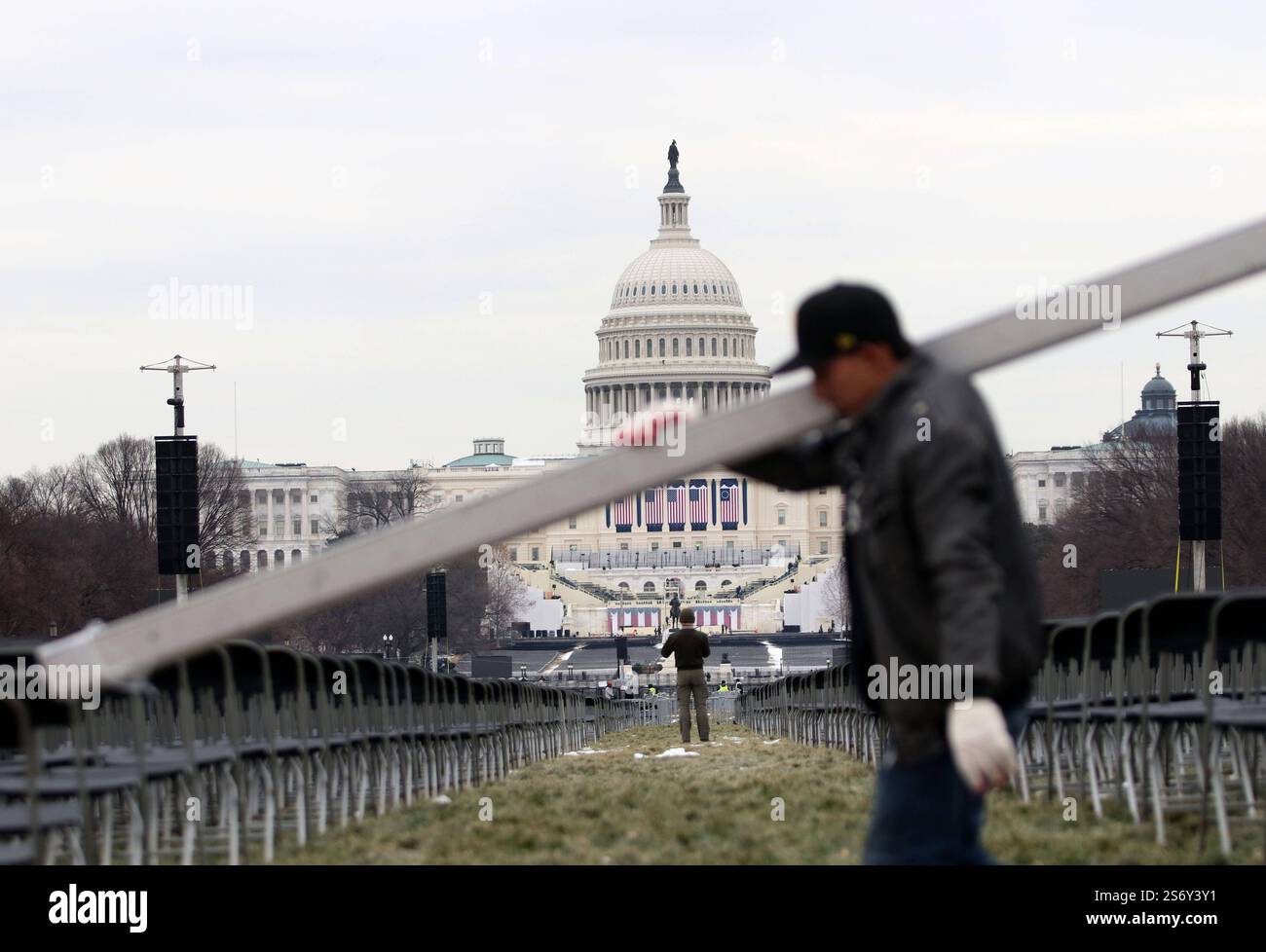 President Trump inauguration preparations in Washington DC, USA Workers ...