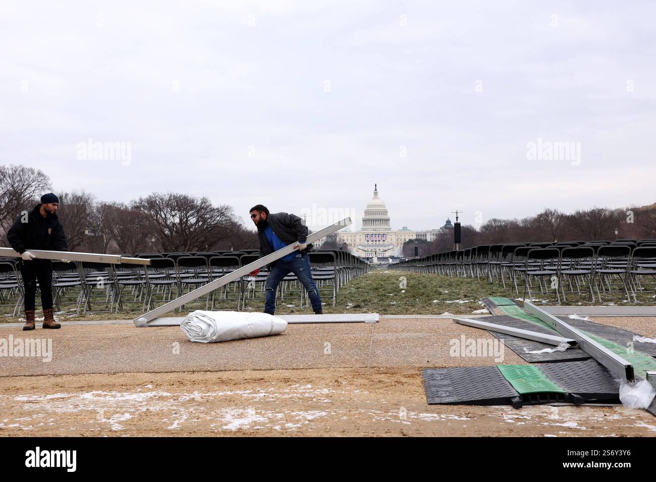 President Trump inauguration preparations in Washington DC, USA Workers ...